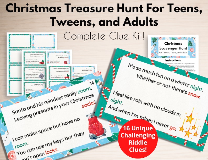 Christmas Scavenger Hunt for Teens and Adults | Treasure Hunt Clues ...