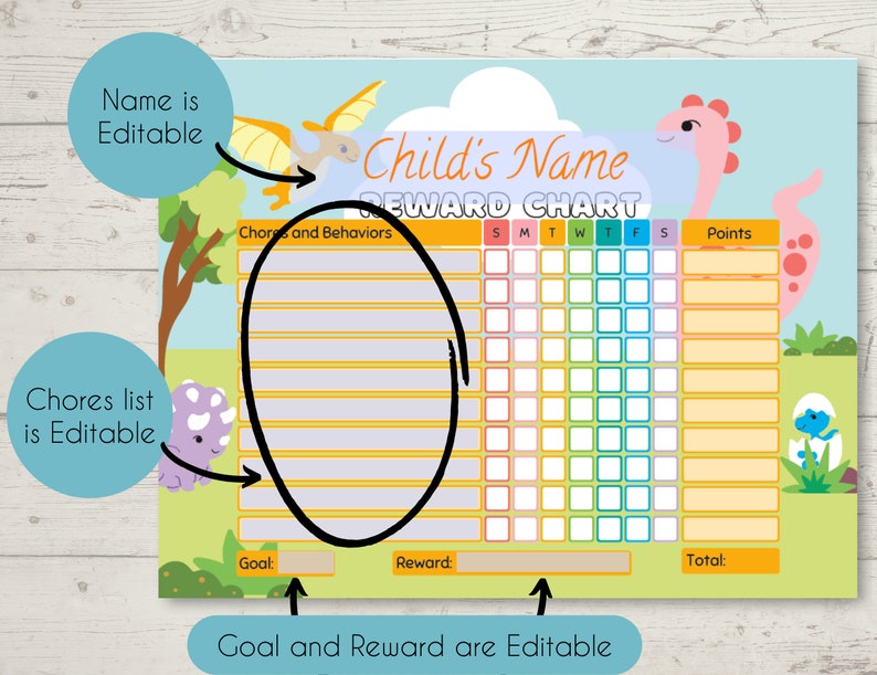 Reward Chart With Dinosaur Theme | Editable Chore Chart for Kids ...