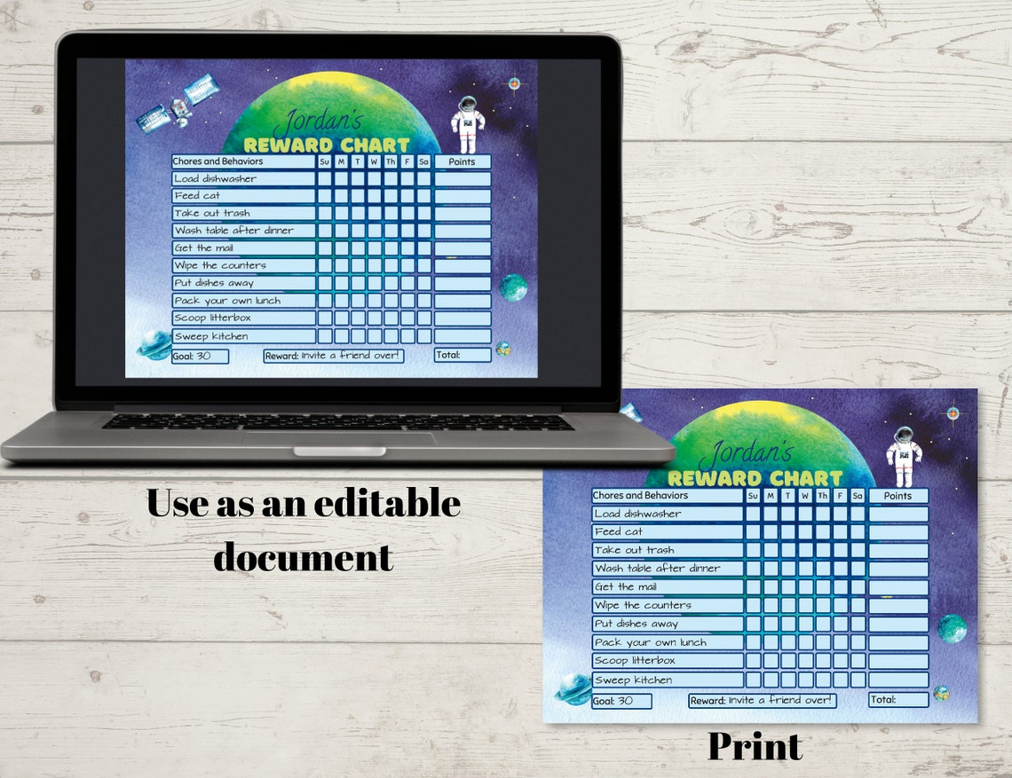 Reward Chart With Space Astronaut Theme Editable Chore Chart - Etsy