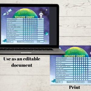 Reward Chart With Space Astronaut Theme | Editable Chore Chart for Kids ...