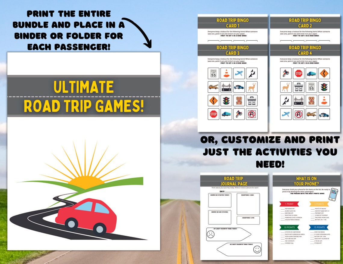 Printable Road Trip Games Bundle | Travel Activity Printables for Kids ...