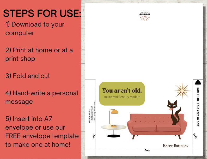 Printable Funny Birthday Card | Mid Century Modern Card - Etsy