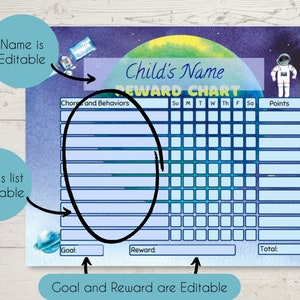 Reward Chart With Space Astronaut Theme | Editable Chore Chart for Kids ...