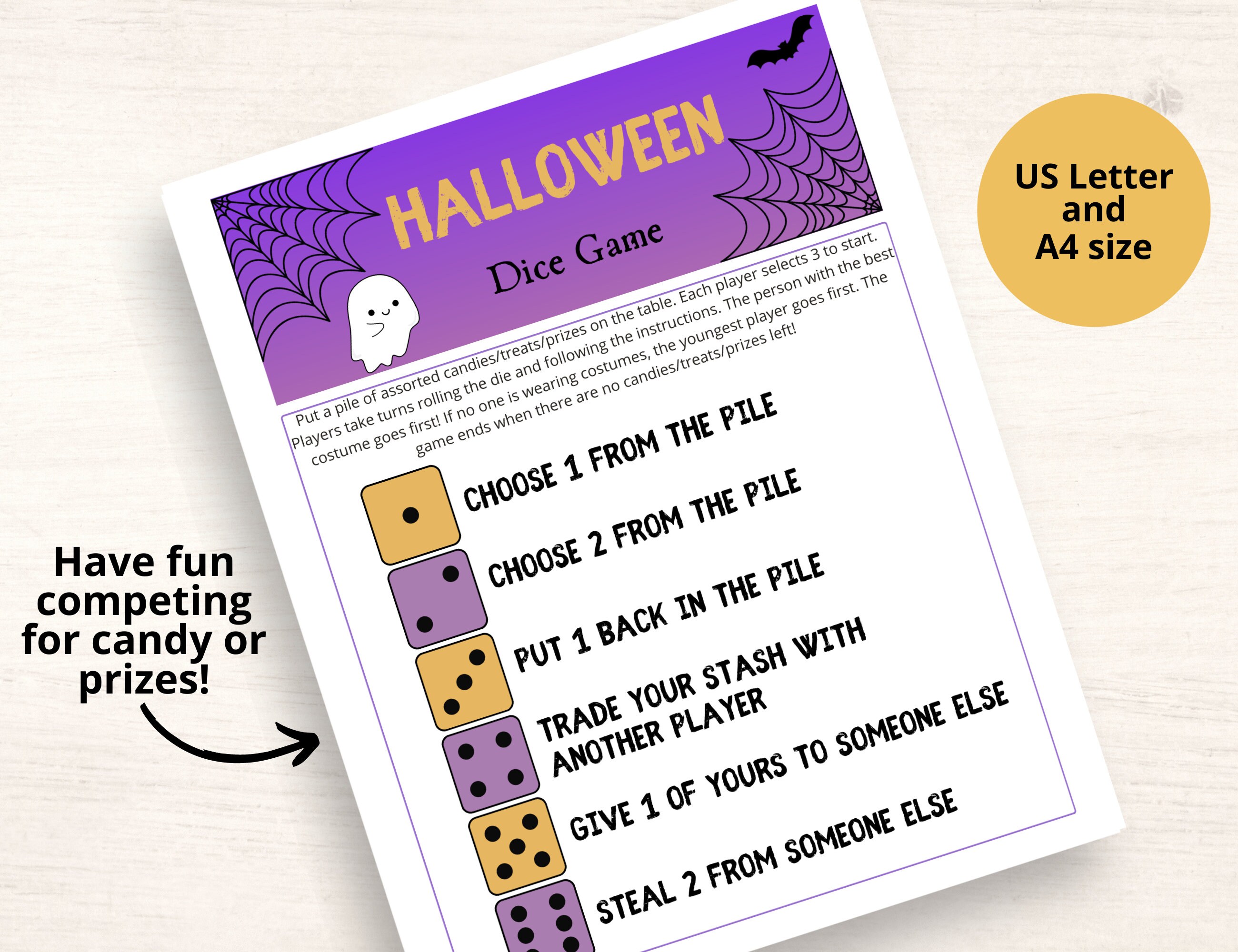 Halloween Printable Dice Game Candy Dice Game Halloween - Etsy