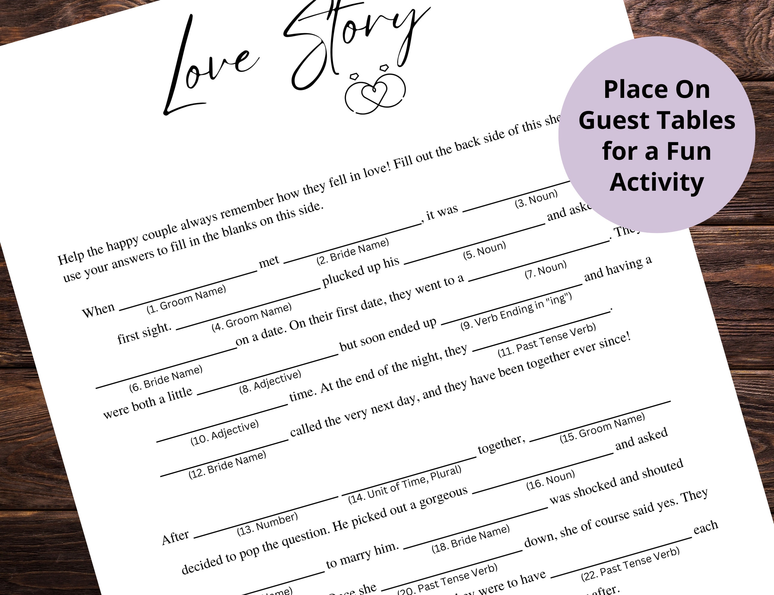 Love Story Mad Libs for Wedding | Wedding Mad Libs | Printable Wedding ...