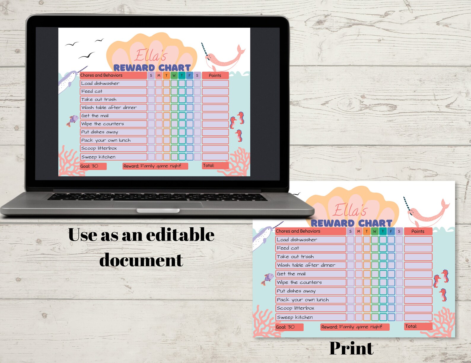 Reward Chart With Under the Sea Theme | Editable Chore Chart for Kids ...