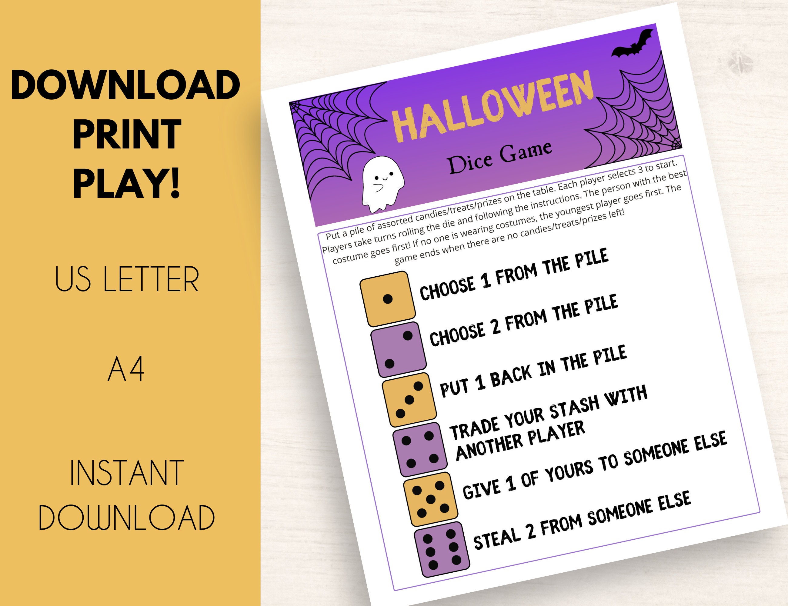 Halloween Printable Dice Game Candy Dice Game Halloween - Etsy