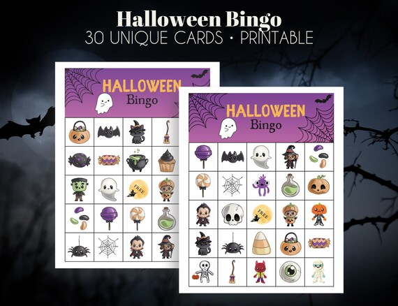 Halloween Bingo Cards With Chips Halloween Bingo Printable - Etsy