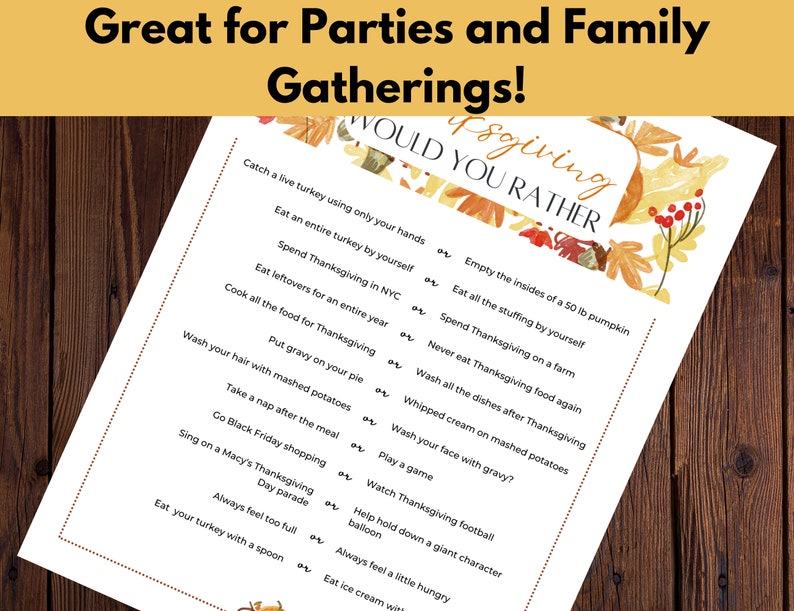Would You Rather Thanksgiving Game | Thanksgiving Printable Games for ...