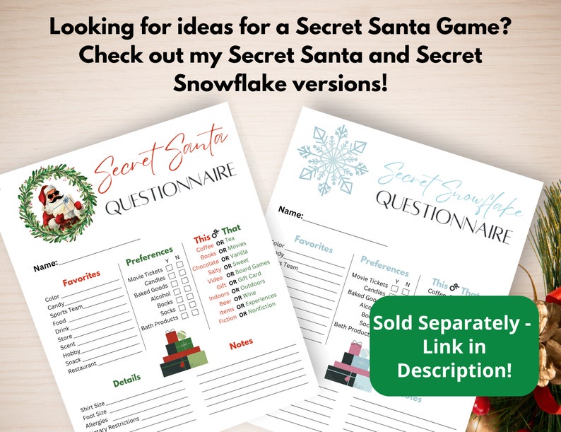 Adult Christmas Wish List Printable Questionnaire | Christmas Gift ...