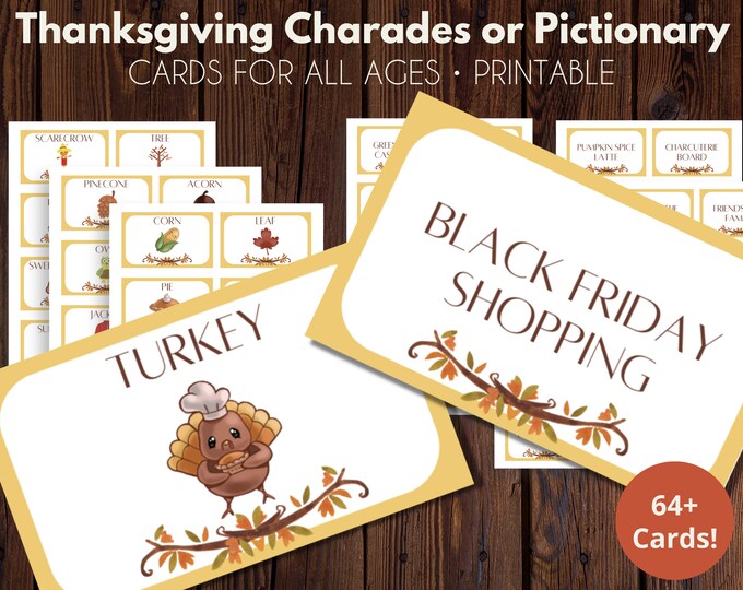 Thanksgiving Charades Pictionary, Thanksgiving Game Kids & Adults ...