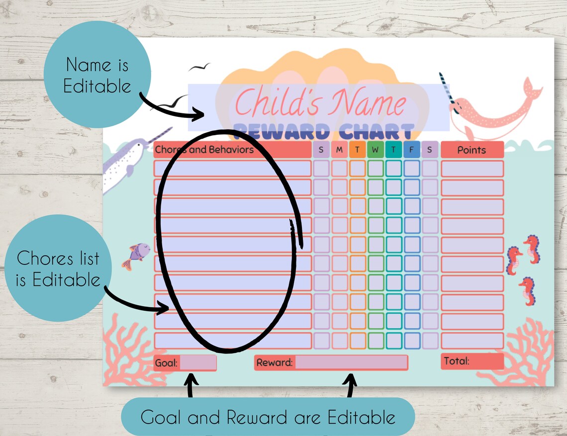 Reward Chart With Under the Sea Theme Editable Chore Chart - Etsy