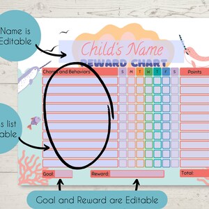 Reward Chart With Under the Sea Theme | Editable Chore Chart for Kids ...