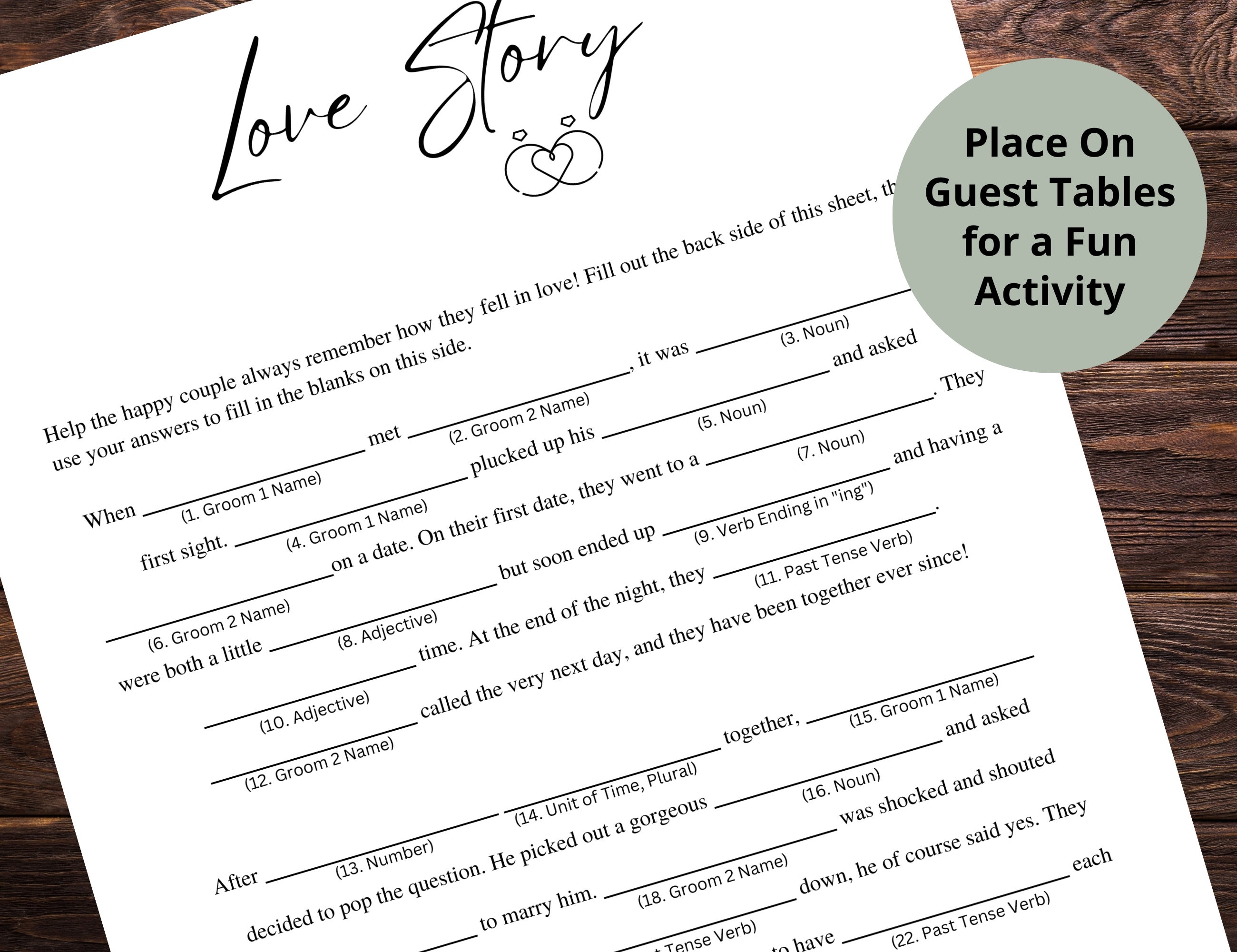 Love Story Mad Libs for Two Grooms | Wedding Mad Libs | Gay Wedding ...
