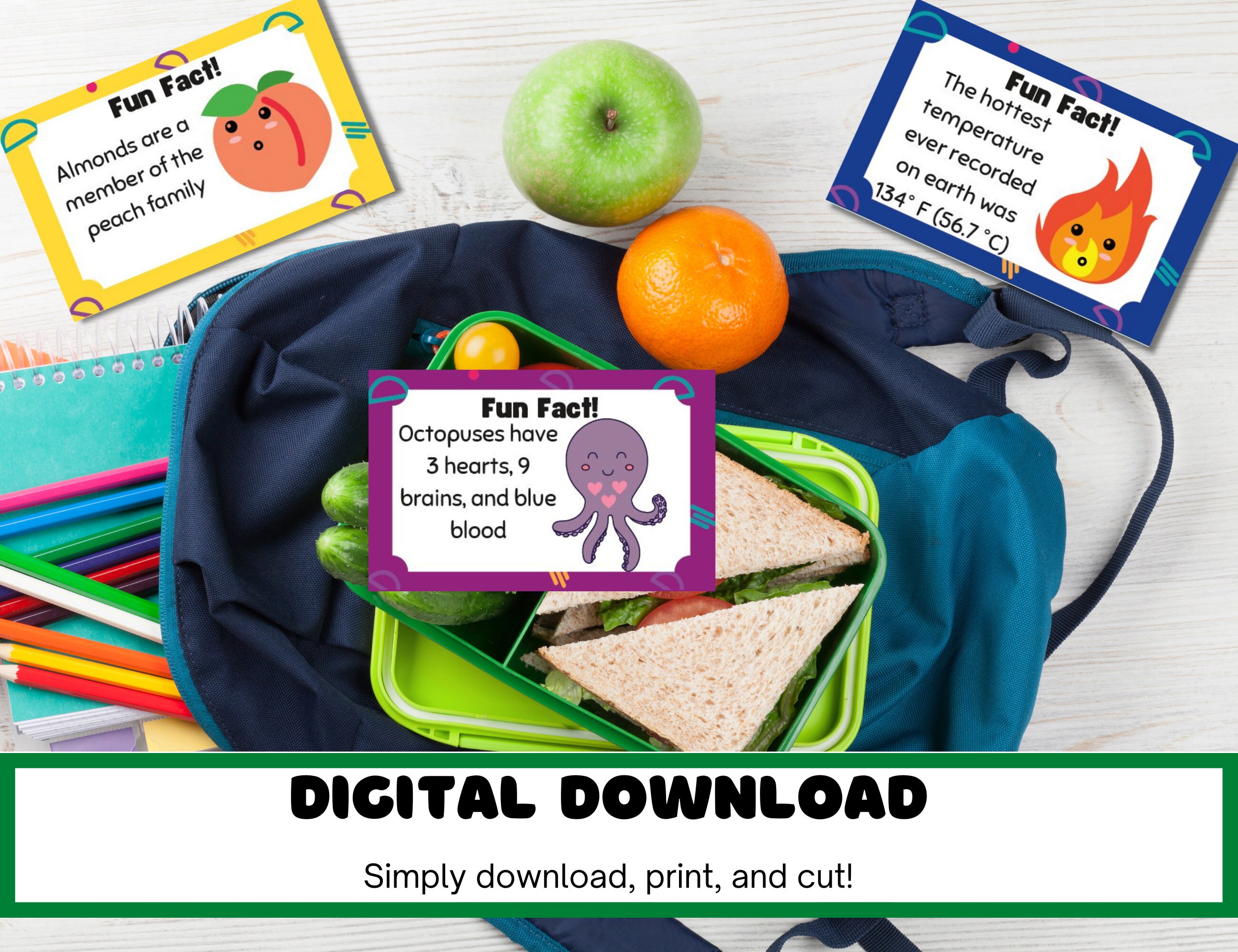 Printable Lunch Box Notes for Kids | Fun Facts - Etsy