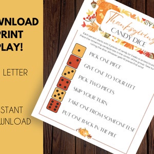 Thanksgiving Candy Dice Game for Kids, Teens, and Adults | Thanksgiving ...