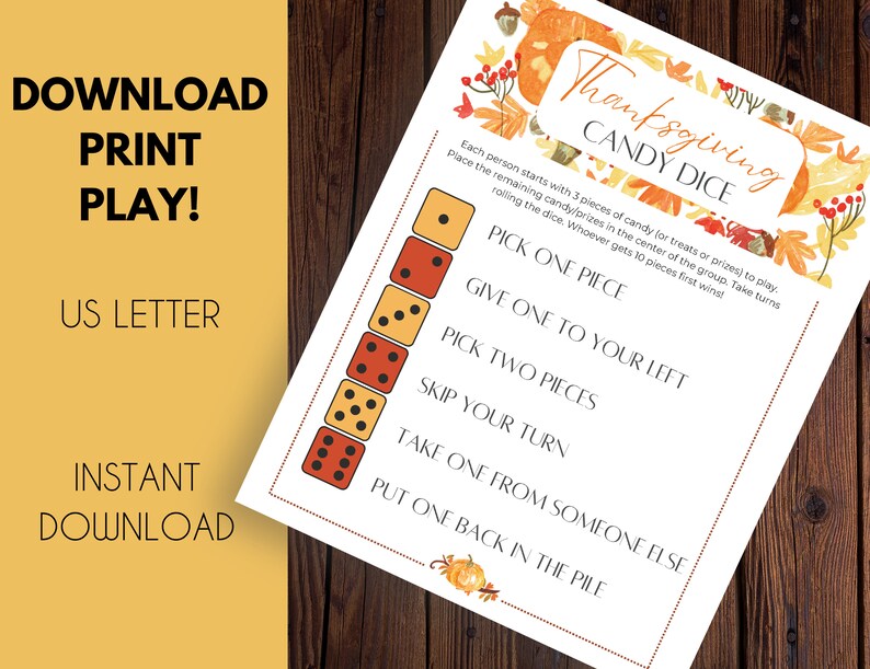 Thanksgiving Candy Dice Game for Kids, Teens, and Adults | Thanksgiving ...