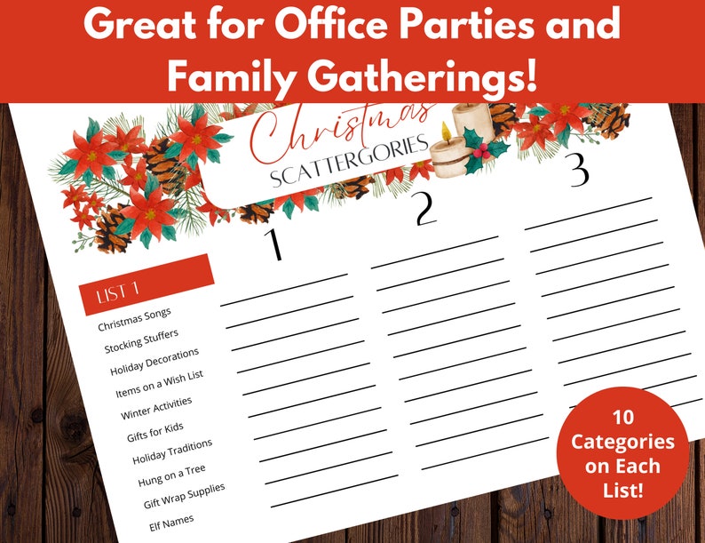 Christmas Scattergories Printable | Christmas Party Games Printable for ...