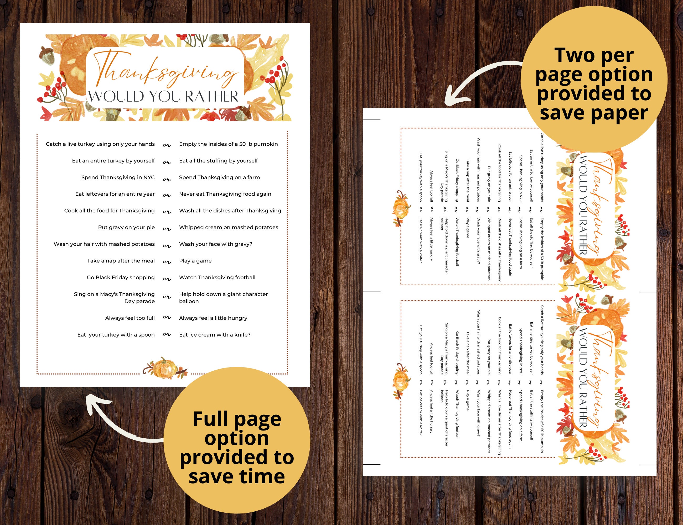Would You Rather Thanksgiving Game | Thanksgiving Printable Games for ...