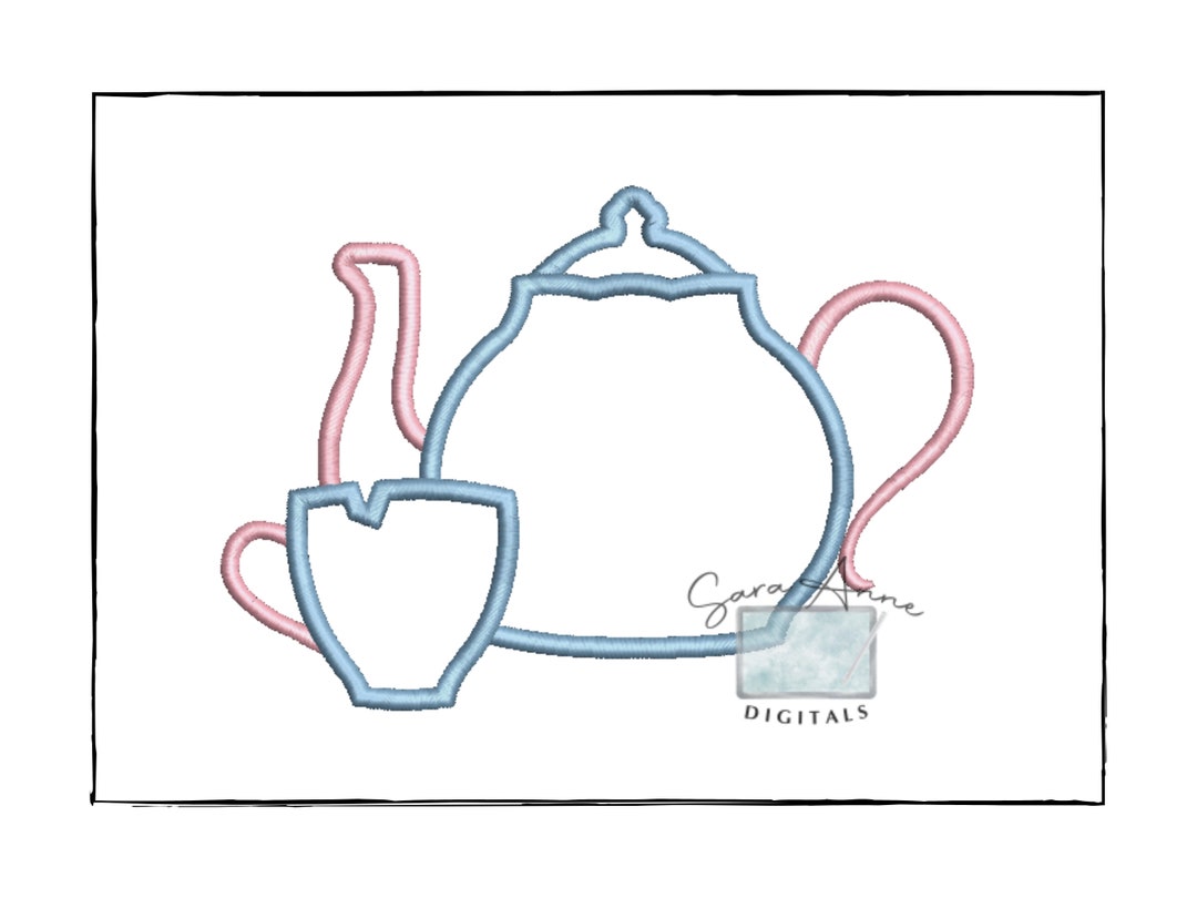 Teapot and Chipped Teacup Digital Machine Embroidery Applique Design, 3 ...