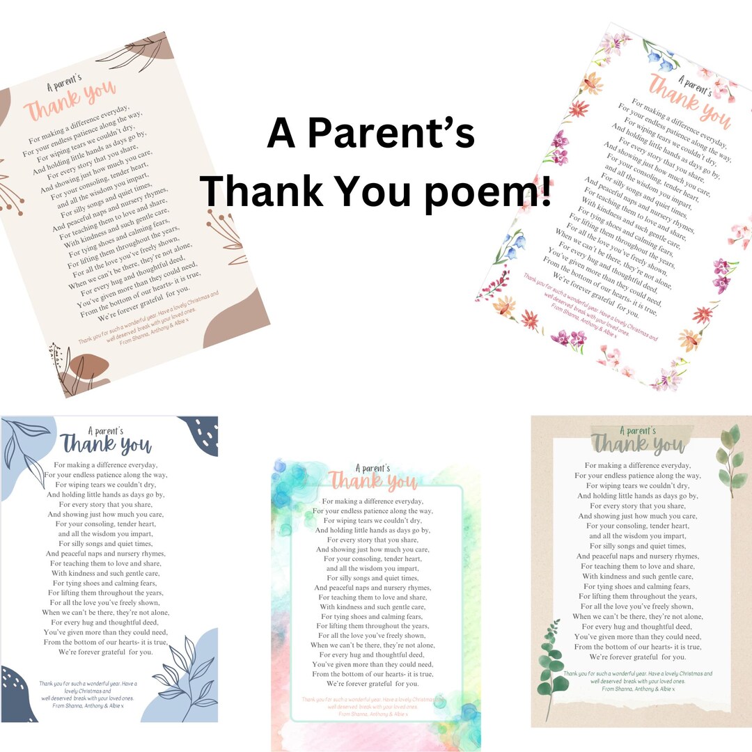 A Parents Thank You Printable Nursery Teachers Teaching Teacher's Day ...