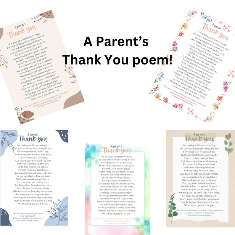 A Parents Thank You Printable Nursery Teachers Teaching Teacher's Day ...