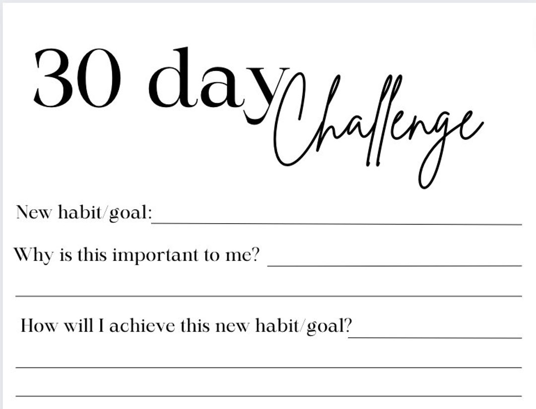30 Day Challenge Template, Challenge Template, 30 Days - Etsy