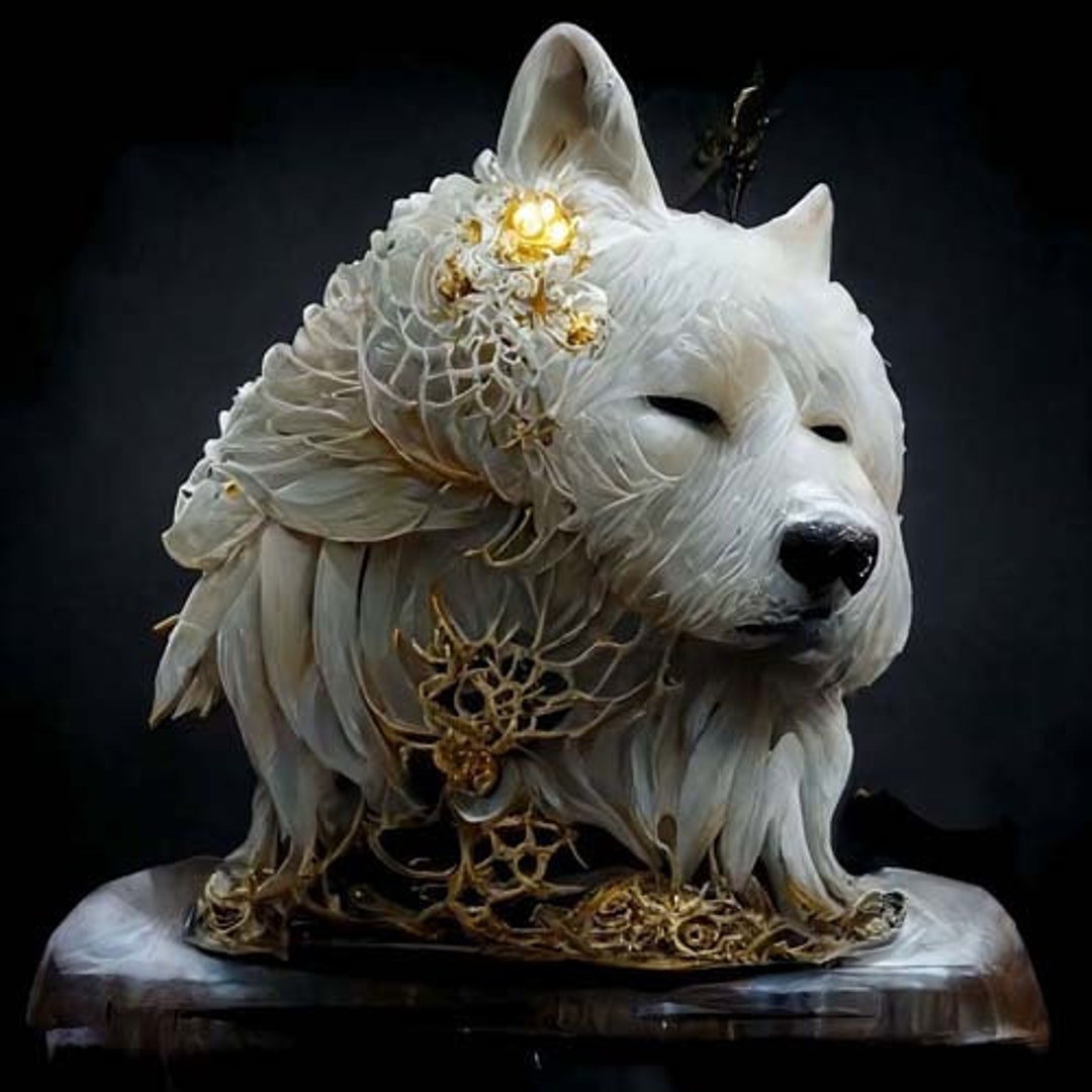 Samoyed Dog Sculpture With Gold Filigree Artificial Intelligence Art by ...