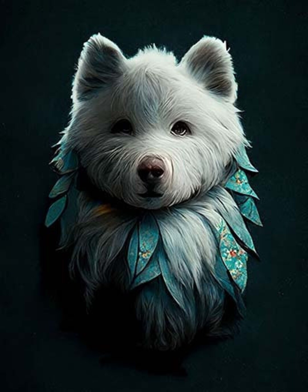 Cute Samoyed Dog With Cyan Leaf Dress Artificial Intelligence - Etsy