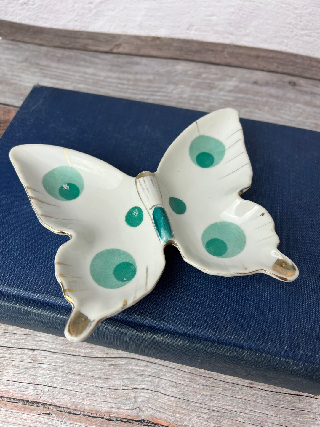 Vintage White and Blue Polka Dot Butterfly Ashtray - Etsy