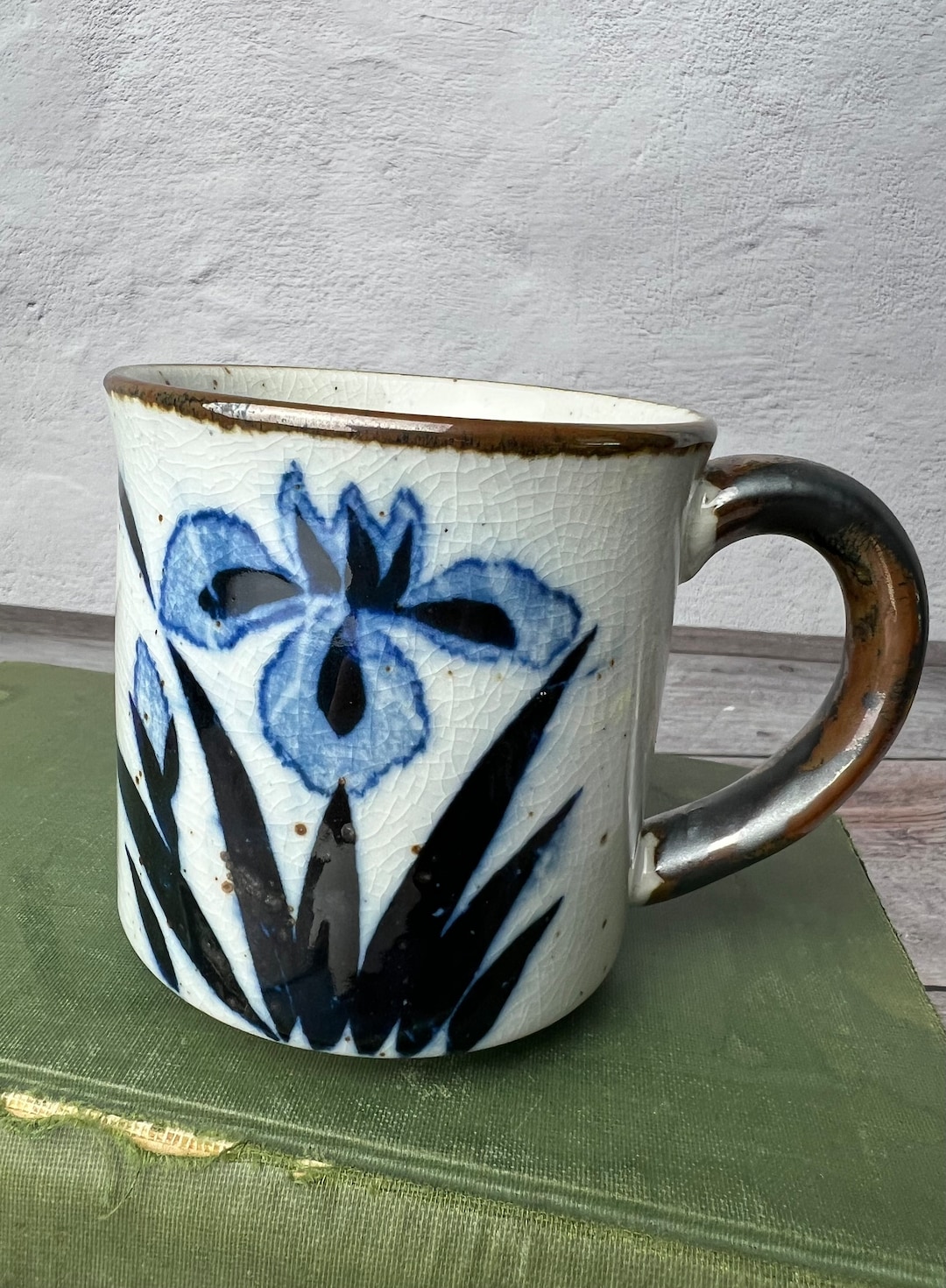 Vintage Handmade Iris Stoneware Mug - Etsy