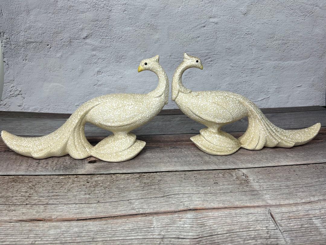 MCM Ceramic White Peacock Statues - Etsy