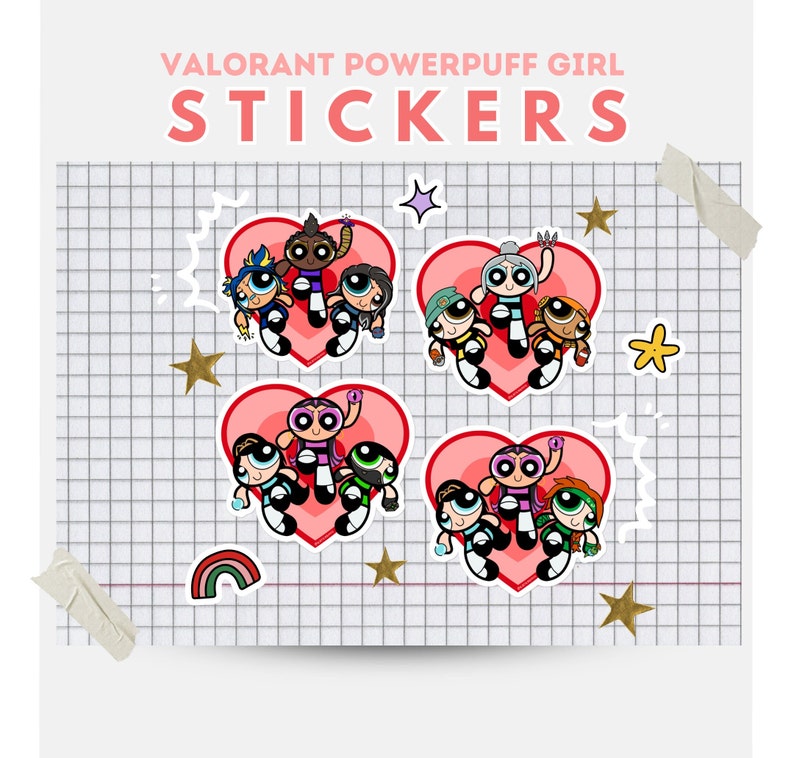 KJ, Jett, Raze - Valorant X Powerpuff Girls Stickers - Etsy