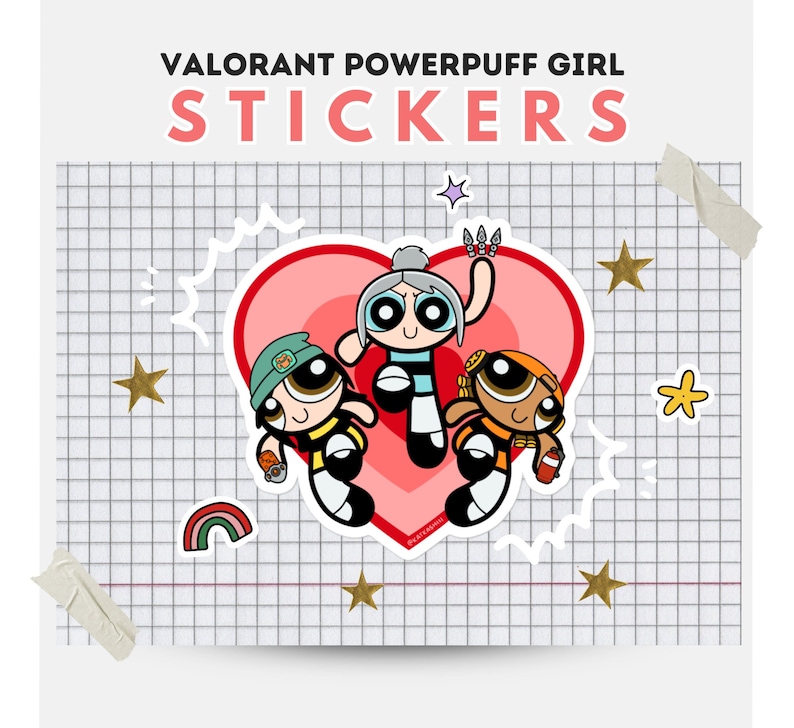 KJ, Jett, Raze - Valorant X Powerpuff Girls Stickers - Etsy