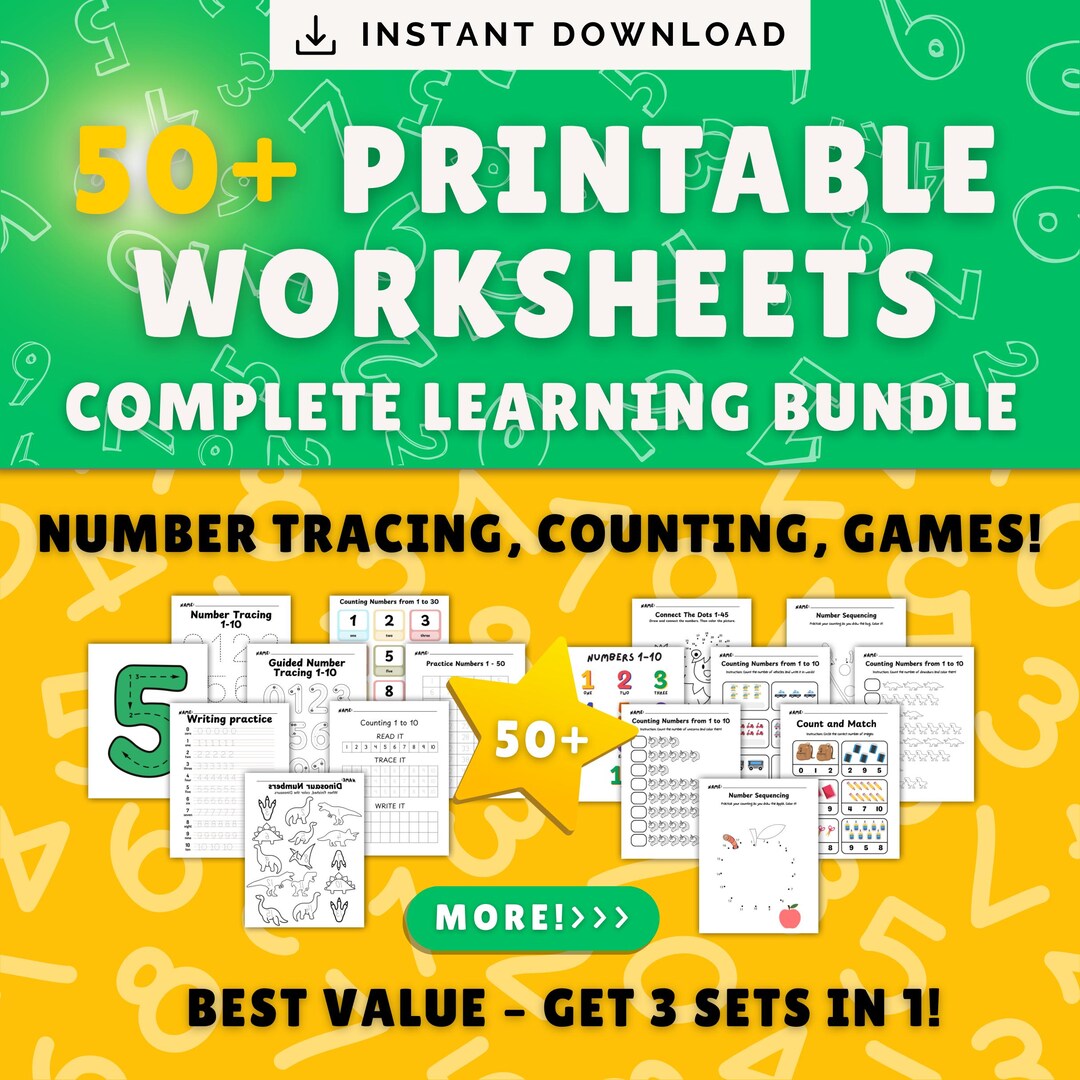 50+ Printable Worksheets – Number Tracing, Counting & Games | Preschool ...