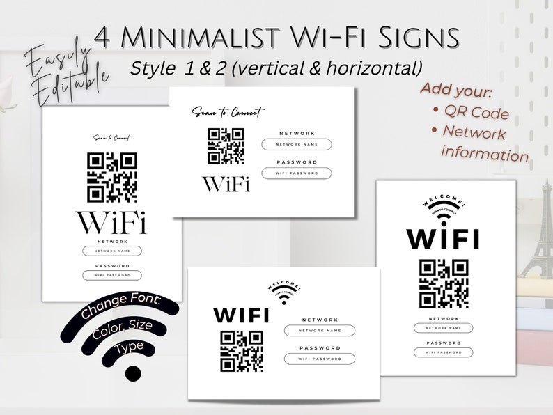 Editable Wifi Sign With QR Code Template Airbnb Guest Room - Etsy Canada