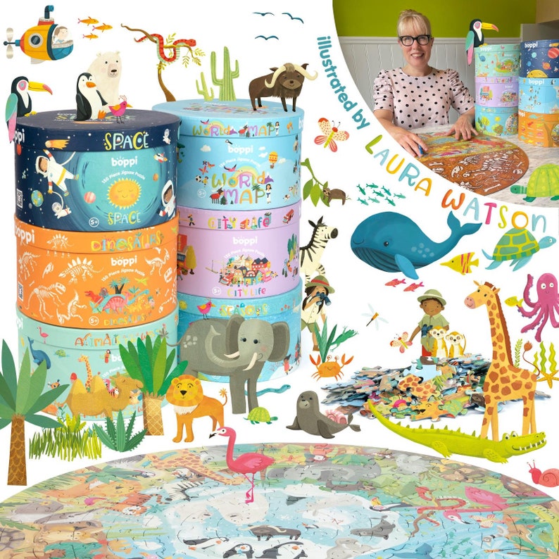 Dinosaurs Round Jigsaw Puzzle With 100% Recycled Card T-rex Stegosaurus ...