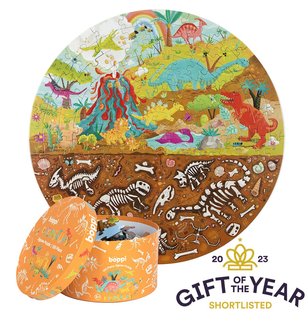 Dinosaurs Round Jigsaw Puzzle With 100% Recycled Card T-rex Stegosaurus ...