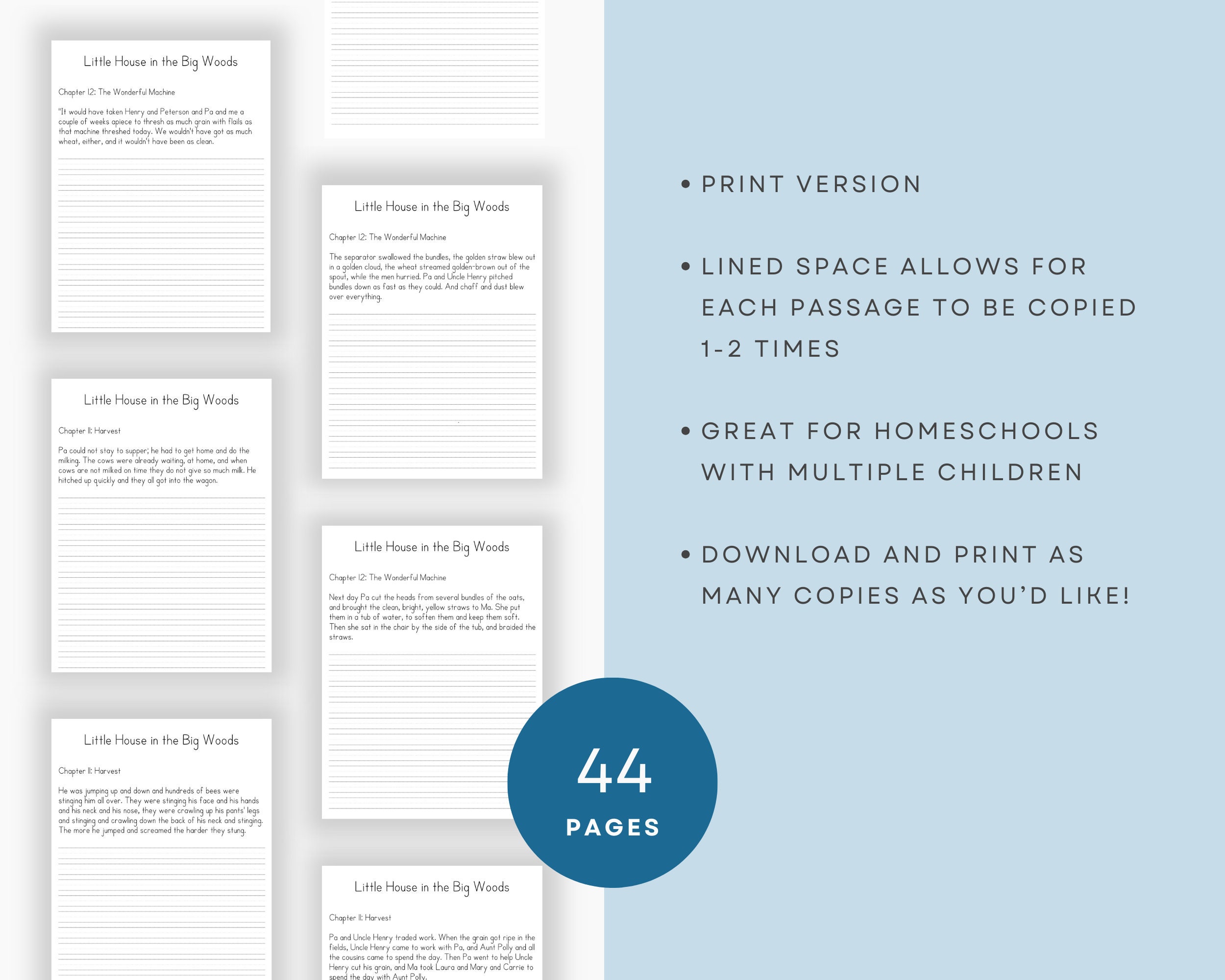 Little House in the Big Woods Copy Work, Charlotte Mason Copywork ...