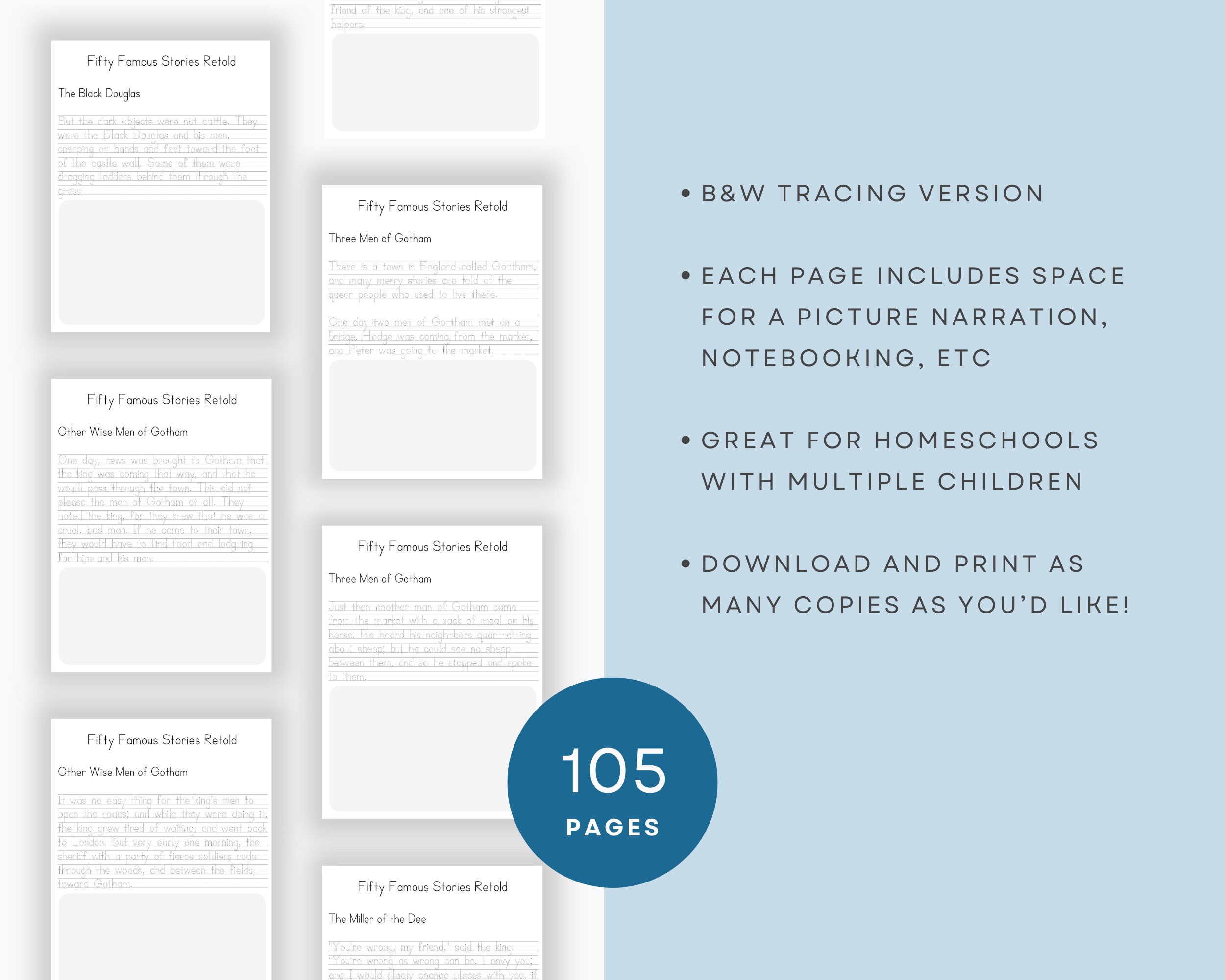 Fifty Famous Stories Retold Tracing Copy Work, Charlotte Mason Copywork ...