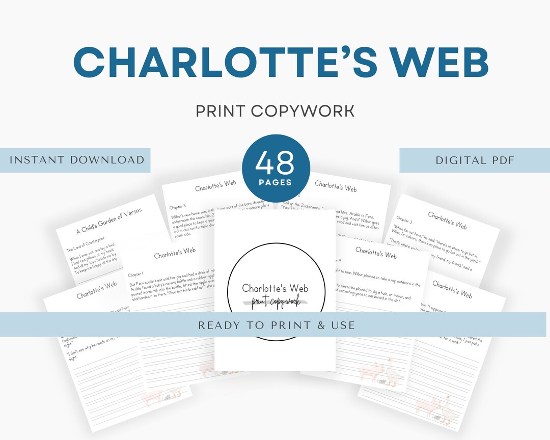 Charlotte’s Web Print Copy Work, Charlotte Mason Copywork, Handwriting ...