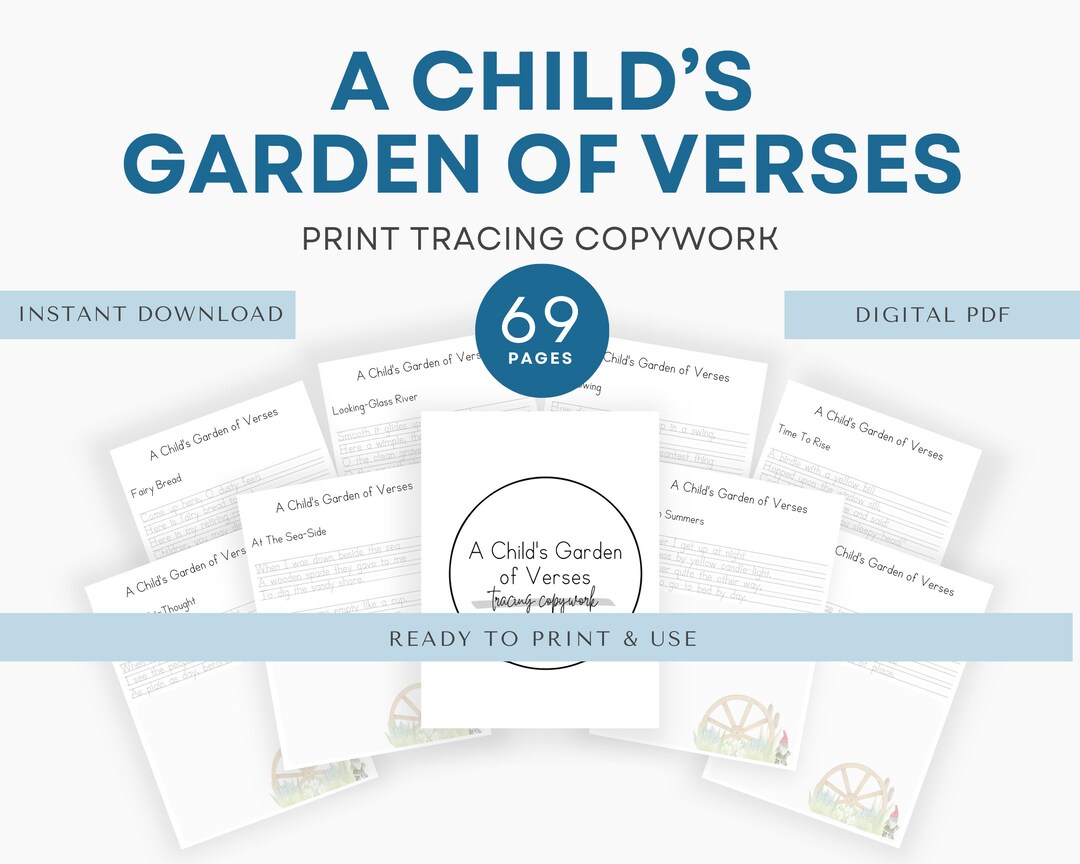 A Child's Garden of Verses Tracing Copy Work, Charlotte Mason Copywork ...