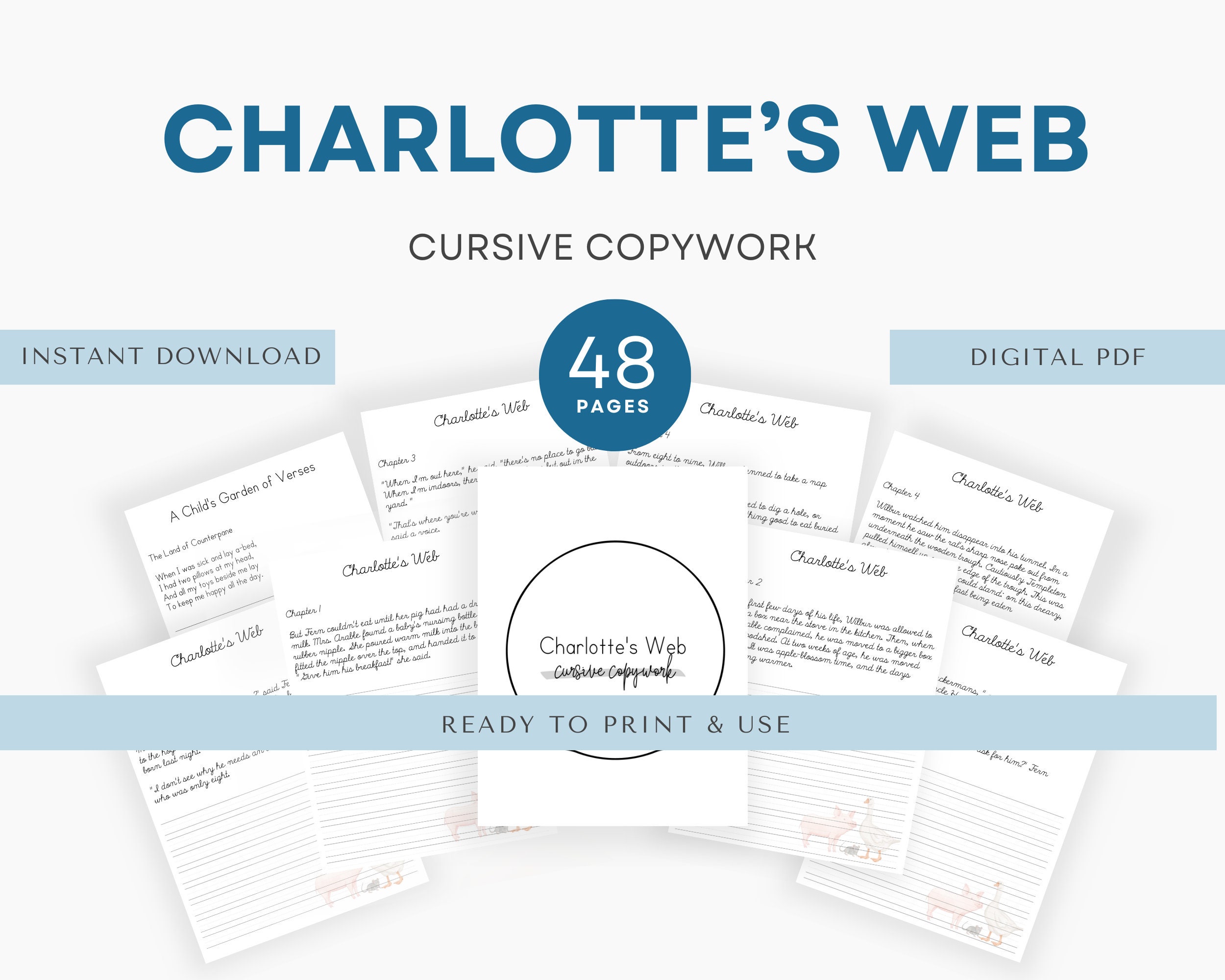 Charlotte’s Web Cursive Copy Work, Charlotte Mason Copywork ...