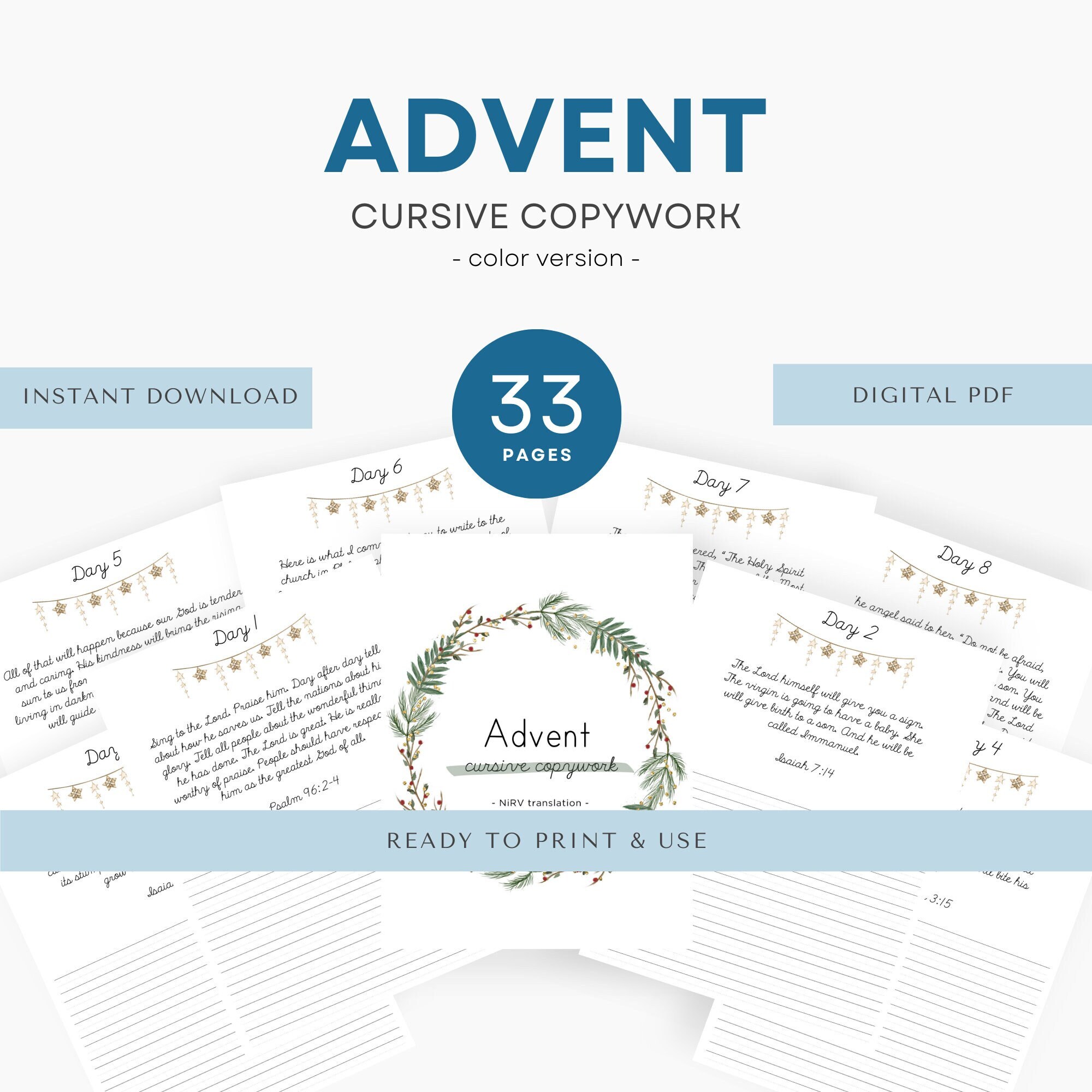 Advent Cursive Copywork, Charlotte Mason, Christmas Copywork, Christmas ...