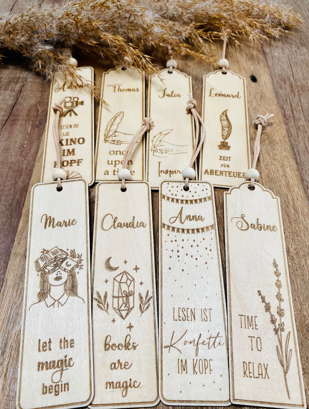 Lesezeichen aus Holz personalisiert / 8 verschiedene Motive ...