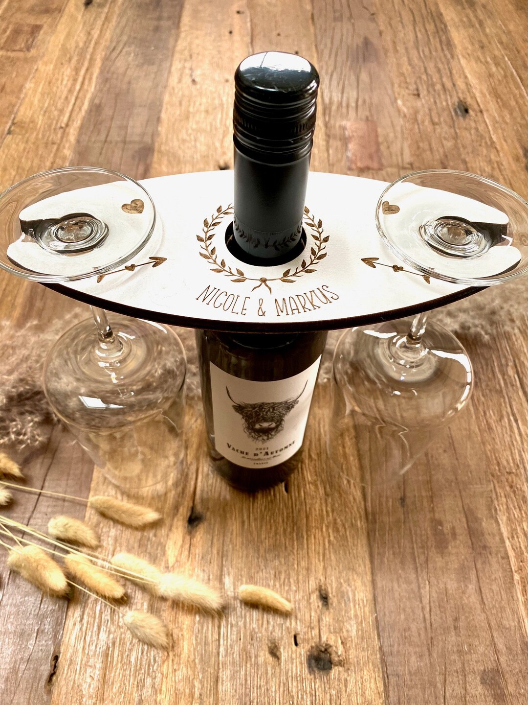 Wine Butler Personalized for 2 Glasses / Wine Glass Holder / Wine Caddy ...
