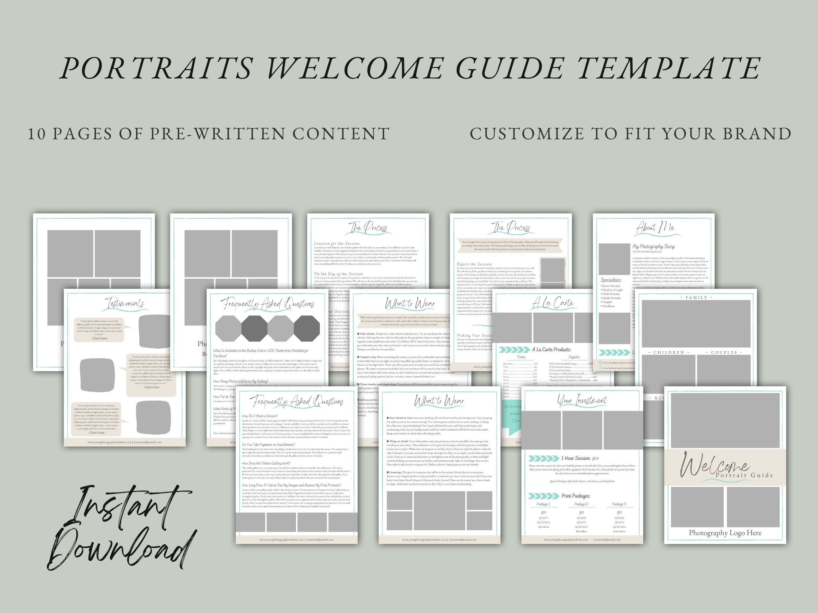 Portrait Welcome Guide, Session Welcome Guide Template, Portrait Guide ...