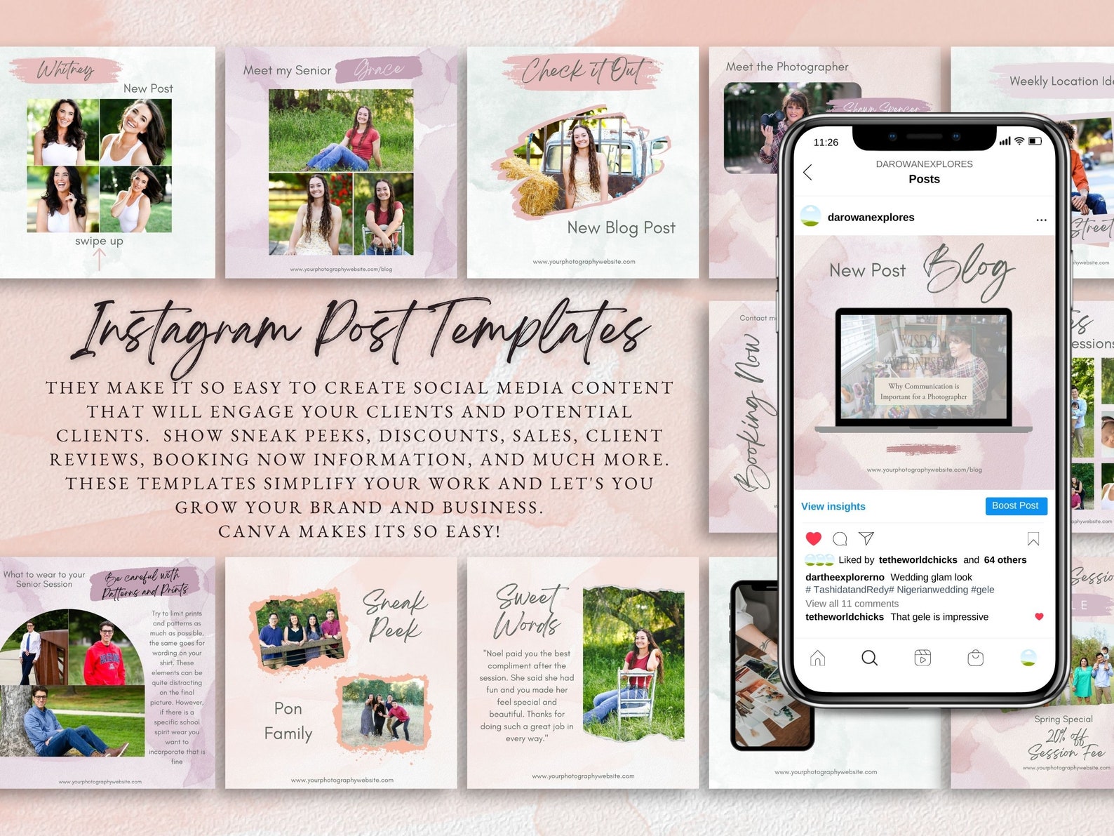 15 Watercolor Instagram Post Templates, Instagram Posts for ...