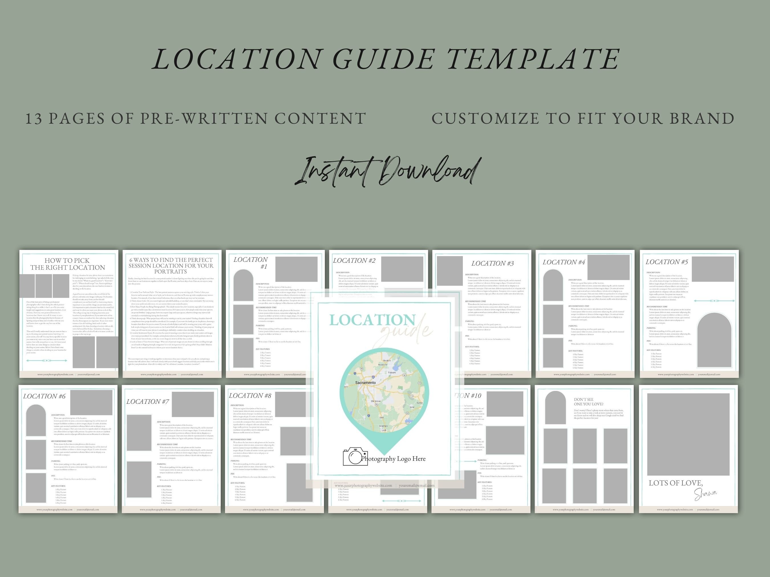 Canva Photography Location Guide, Session Location Guide, Photography Location Template ...