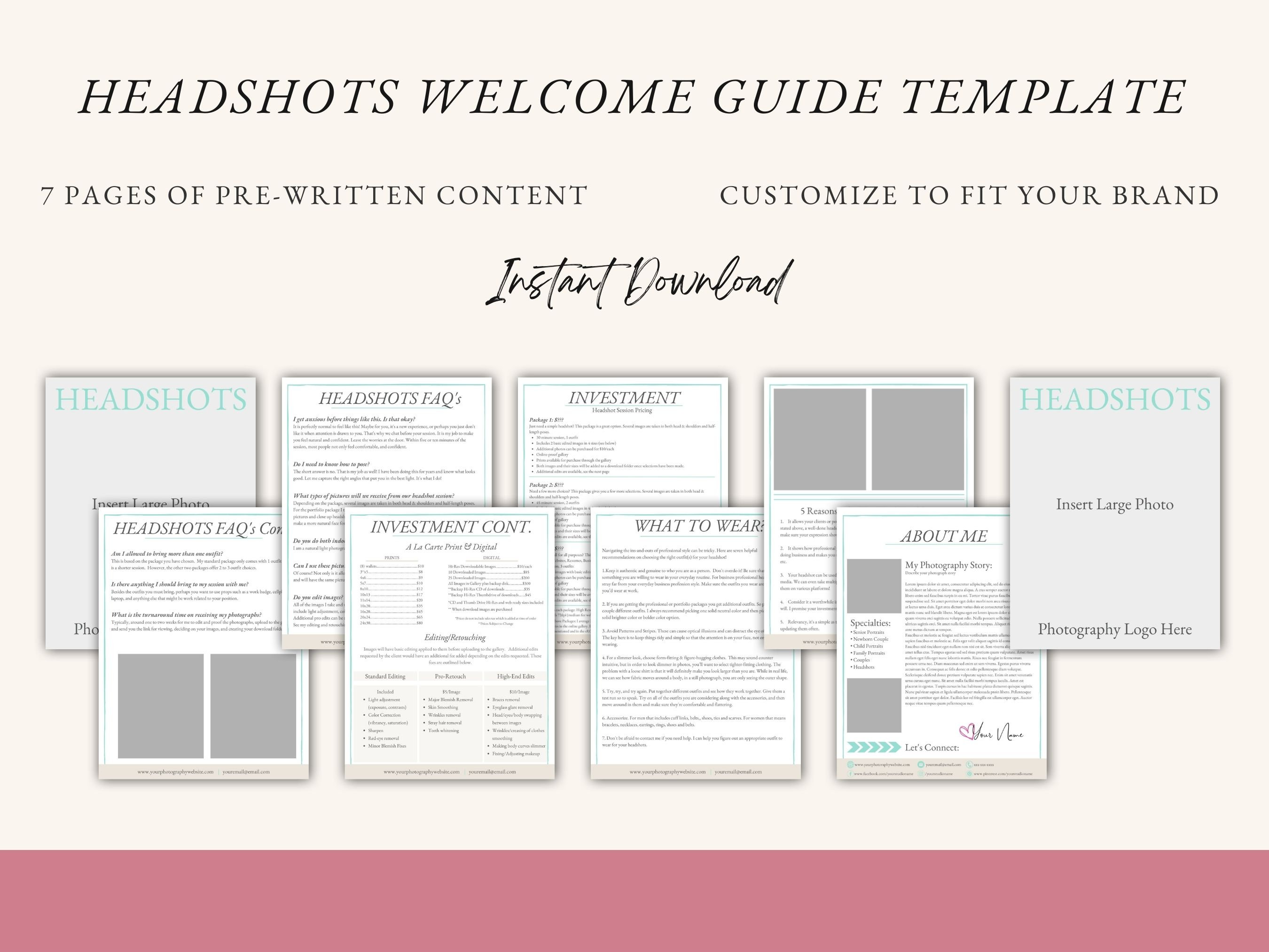 Headshots Session Welcome Guide, Headshot Photography Guide, CANVA ...